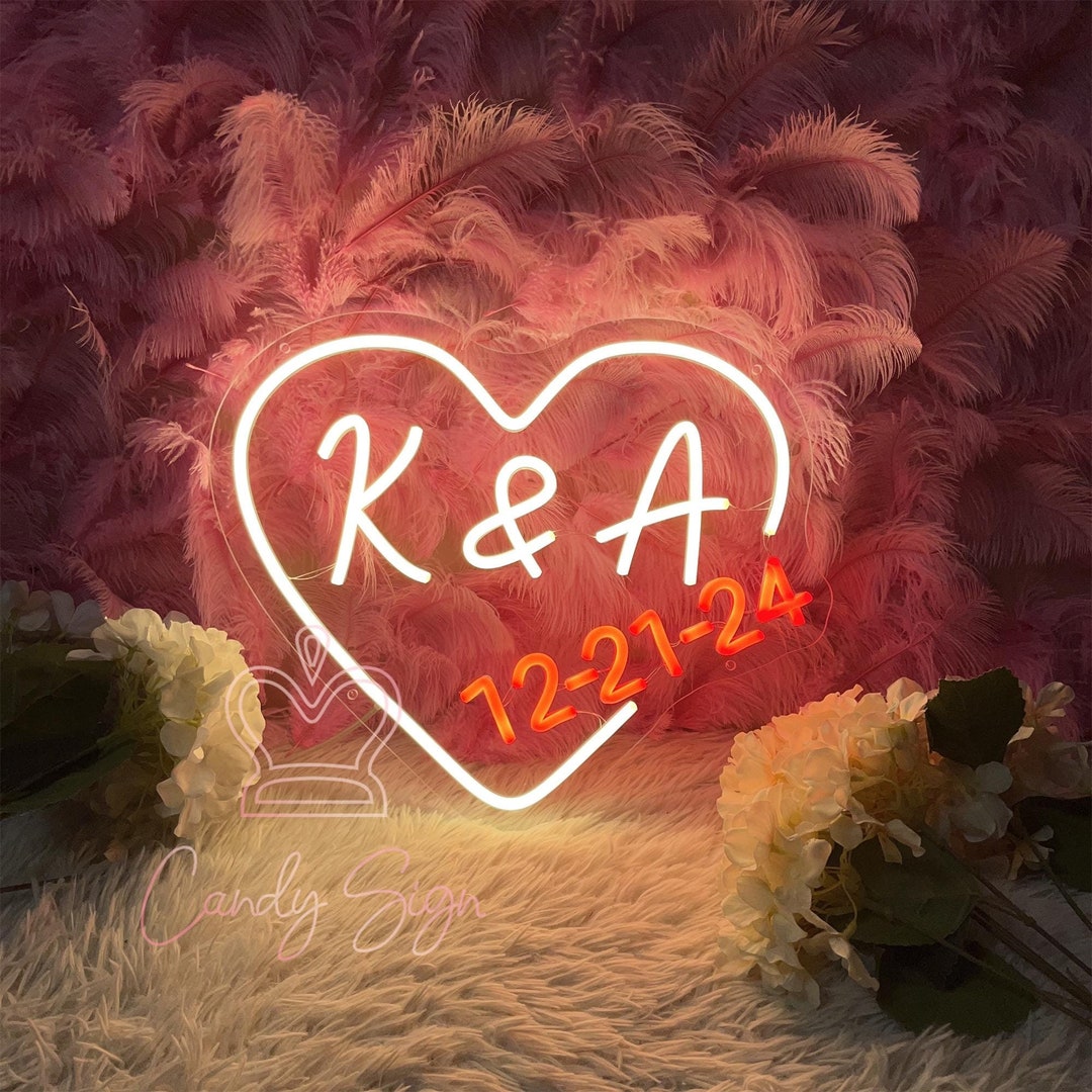 Custom Initials Name With Date Neon Sign,minimalist Initials Heart Neon ...