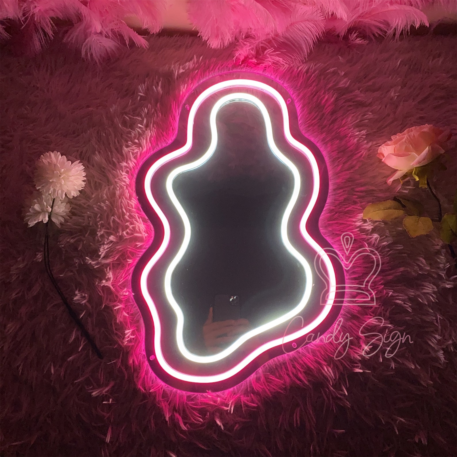 Custom Wave Mirror Neon Sign,y2k Mirror Neon Wall Art,girl's Room Neon ...