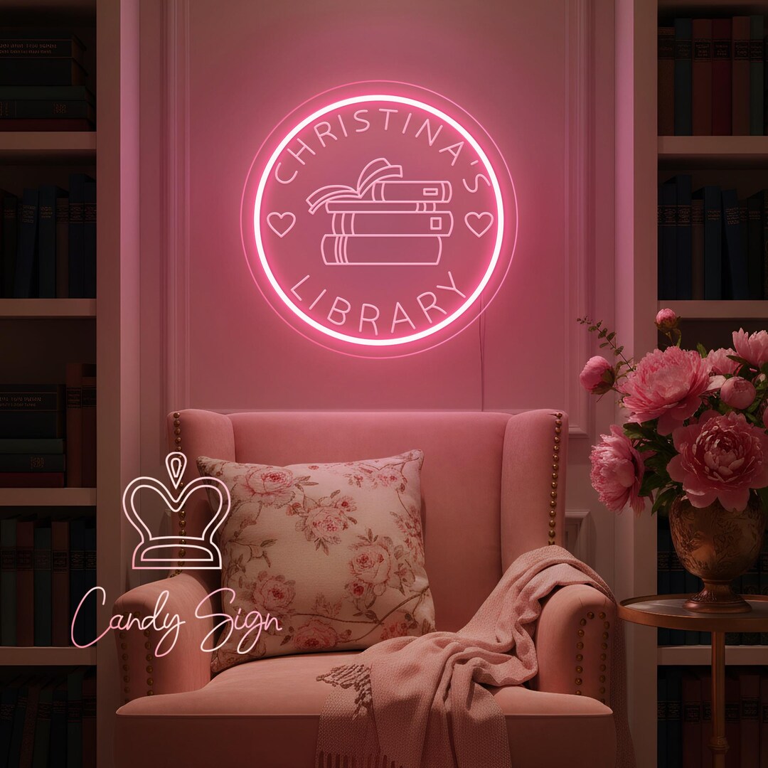 Custom Library Name Neon Sign, Home Library LED Light, Reading Room ...