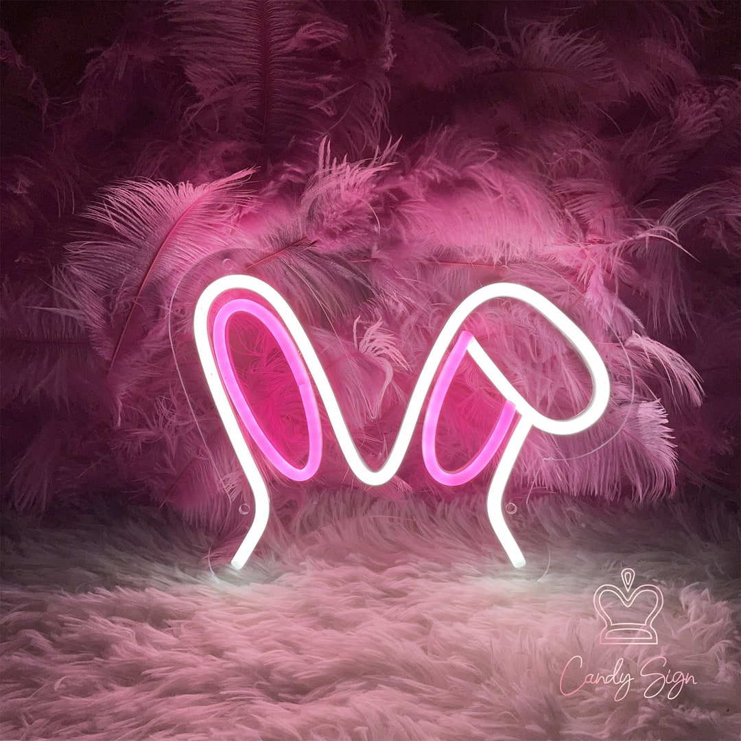 Cute Rabbit Neon Sign, Custom Kids Room Light Sign, Pink Bunny Ear Neon ...