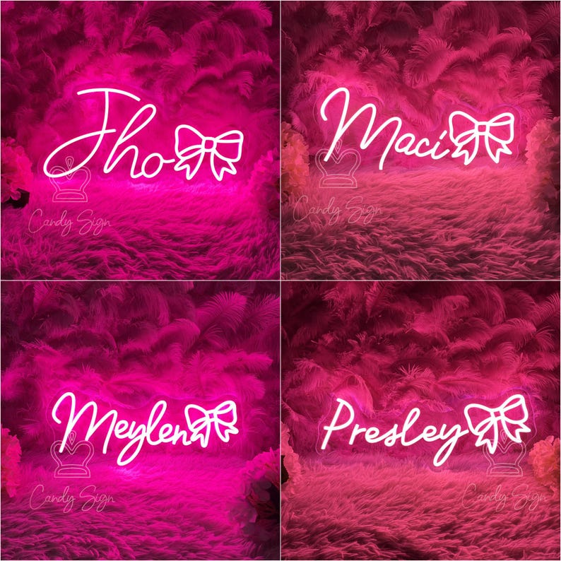 Custom Bow Name Neon Sign,pink Bow LED Name Neon Light,girl's Room ...