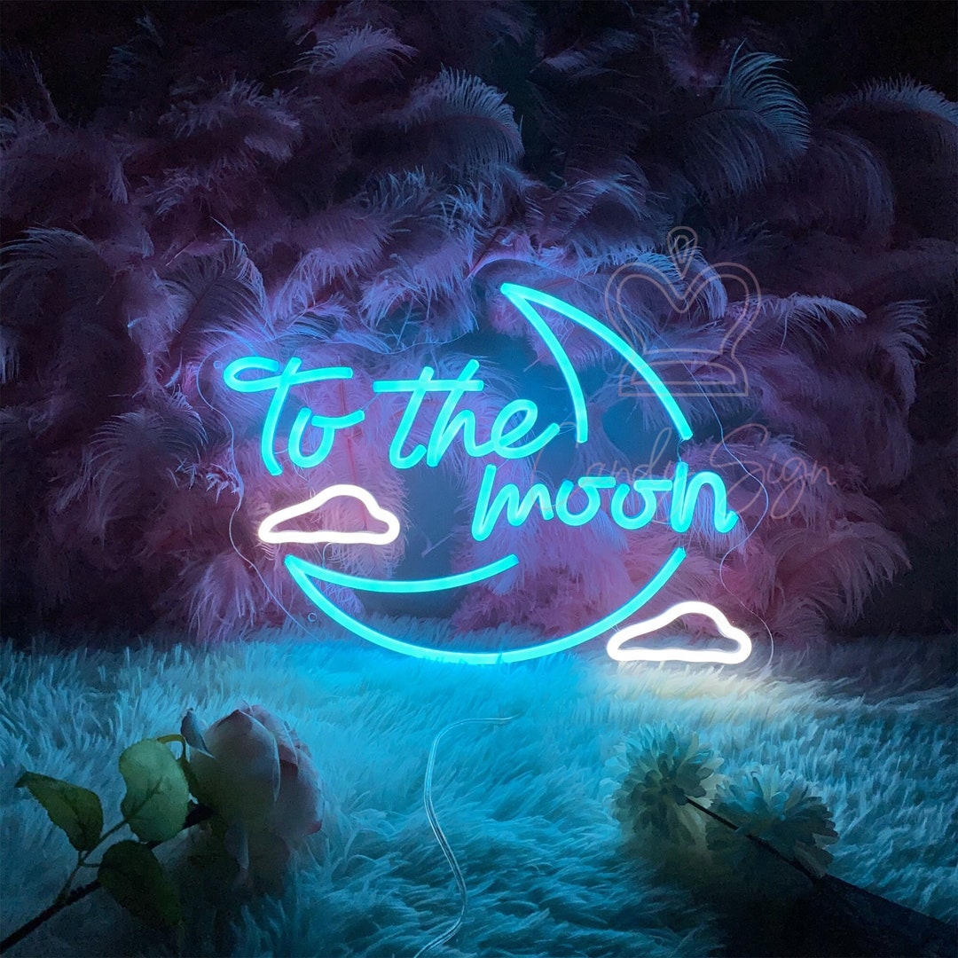 To the Moon Neon Sign,blue Led Light Sign,home Decor,bedroom Sign ...