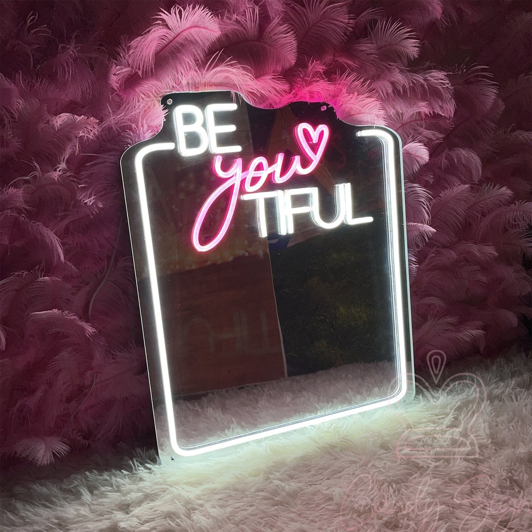 Custom Mirror Neon Sign Beaty Room Decor Beautiful Mirror Wall Art ...
