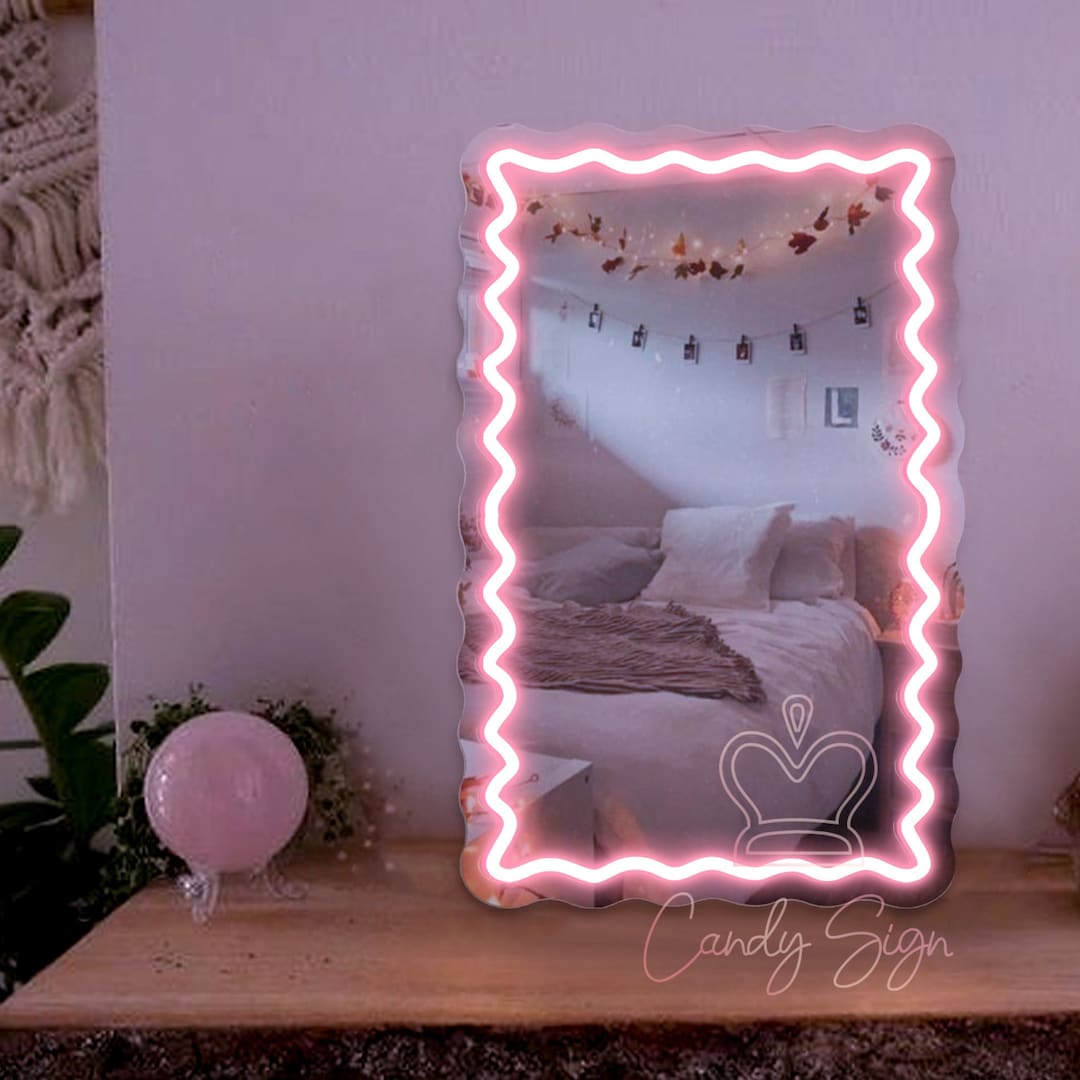 Custom Wave Mirror Neon Sign,full Length Neon Mirror,beauty Salon ...