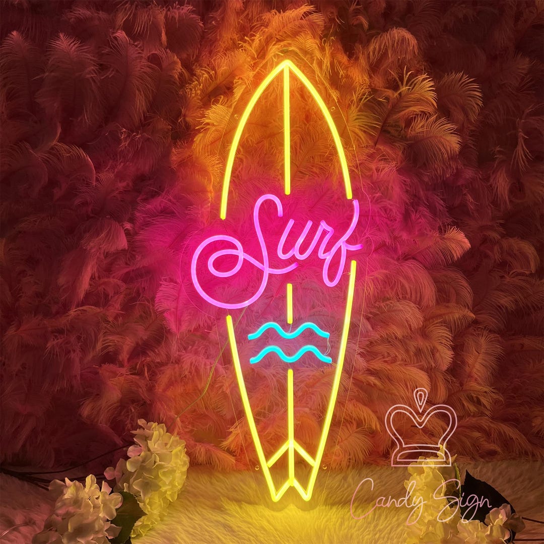 Surfboard Wave Neon Sign,custom Neon Sign,surf Club Decor,summer Beach ...