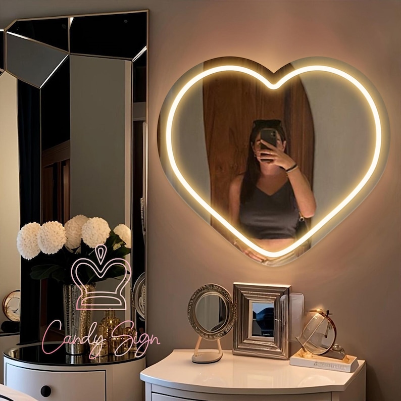 Custom Heart Mirror Neon Sign,y2k Mirror Neon Wall Art,beauty Salon ...