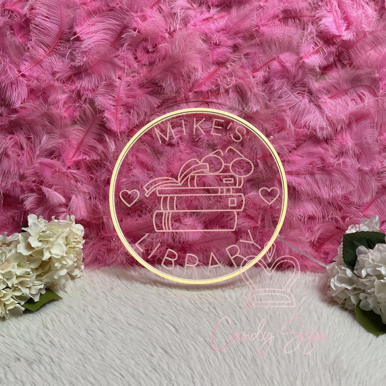 Custom Library Name Neon Sign, Home Library LED Light, Reading Room ...