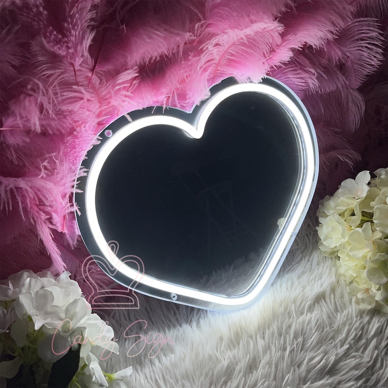 Custom Heart Mirror Neon Sign,y2k Mirror Neon Wall Art,beauty Salon ...