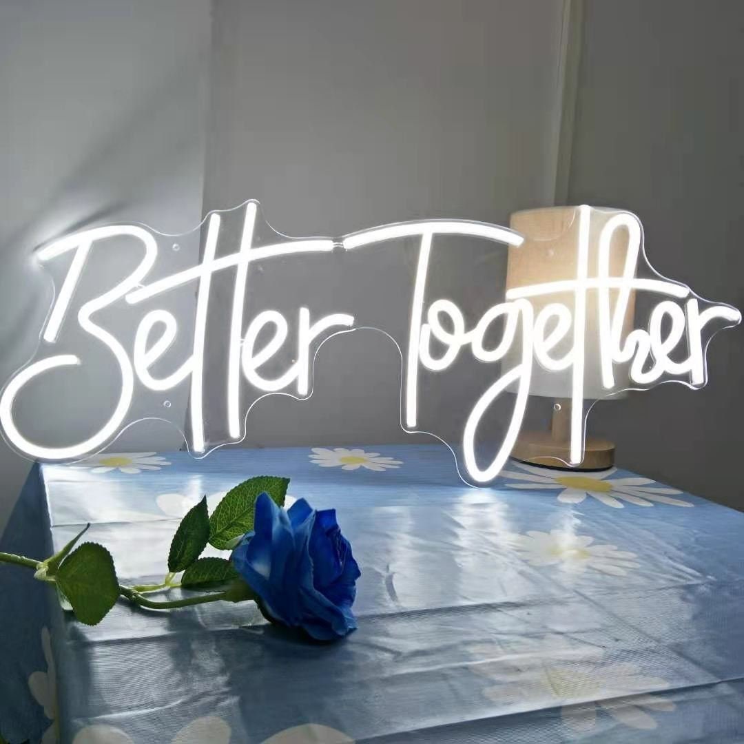 Letrero de boda Better Together, letrero de neón personalizado, telón de fondo de recepción de ...