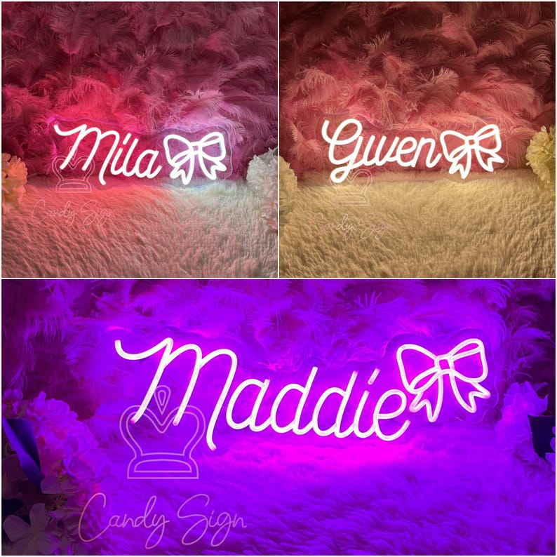 Custom Bow Name Neon Sign,pink Bow LED Name Neon Light,girl's Room ...