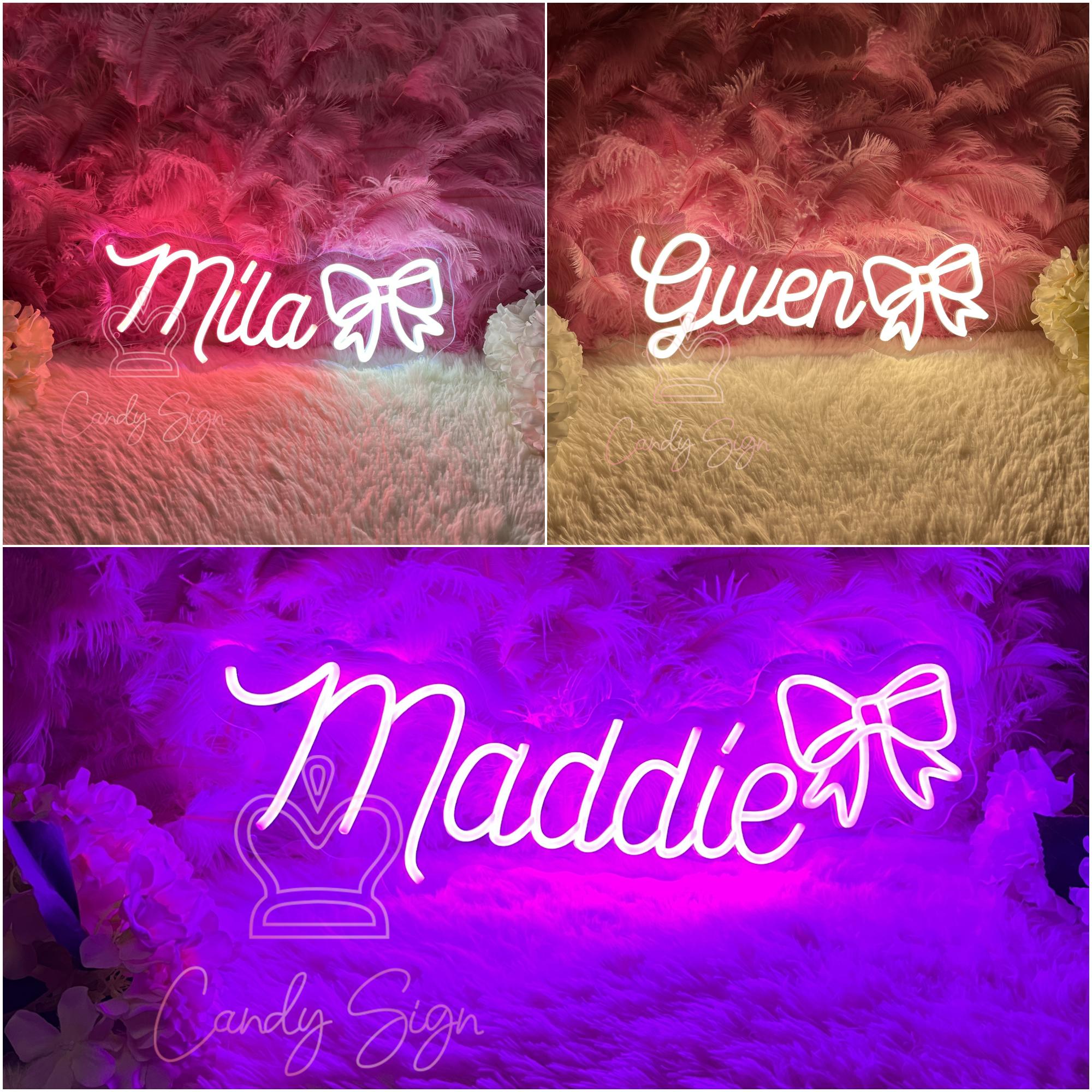 Custom Bow Name Neon Sign,pink Bow LED Name Neon Light,girl's Room ...