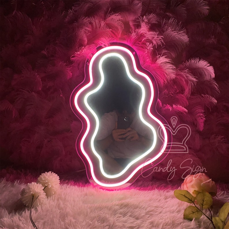 Custom Wave Mirror Neon Sign,y2k Mirror Neon Wall Art,girl's Room Neon ...