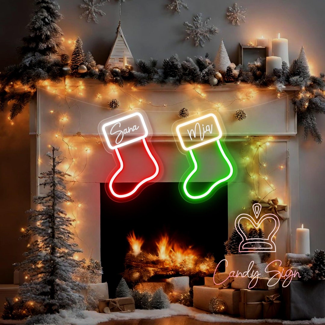 Personalized Christmas Stocking LED Neon Sign, Custom Name USB Light ...