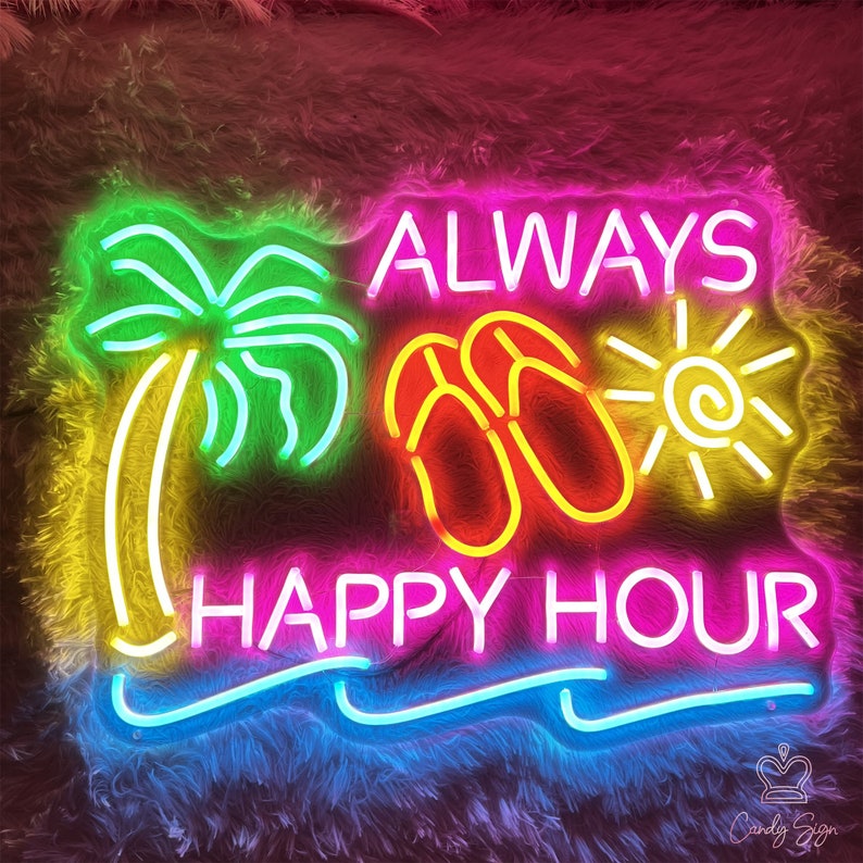 Always Happy Hour Neon Signsummer Bar Signcustom Neon - Etsy