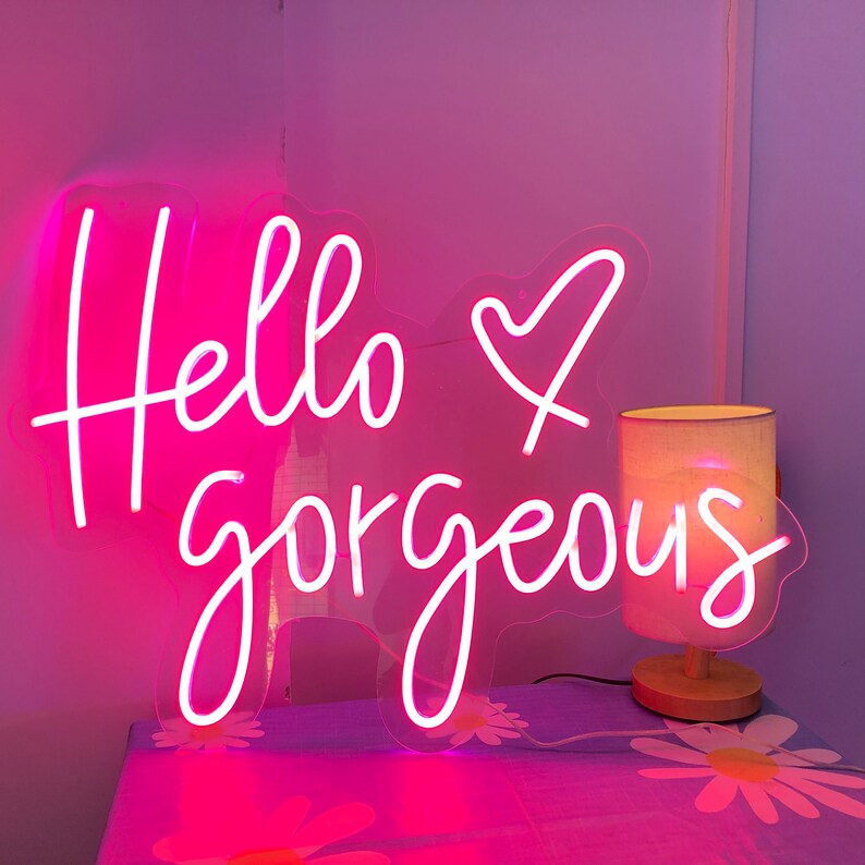 Hello Gorgeous Neon Signcustom Heart Sign Salon - Etsy
