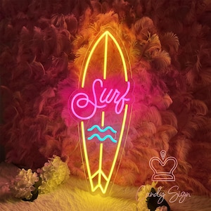 Surfboard Wave Neon Sign,custom Neon Sign,surf Club Decor,summer Beach ...