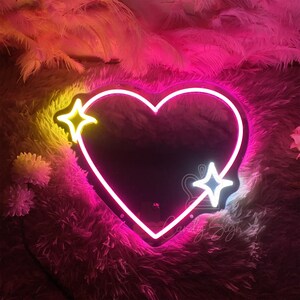 Custom Shine Heart Mirror Neon Sign,y2k Mirror Neon Wall Art,beauty ...