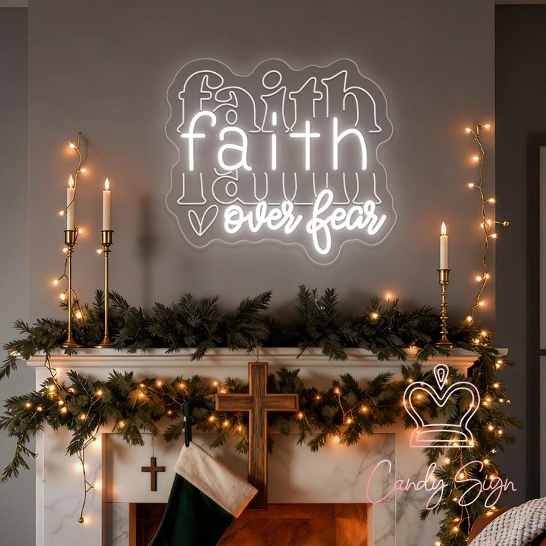 Faith Over Fear Neon Sign, Christian Home Decor, Jesus Gift - Etsy