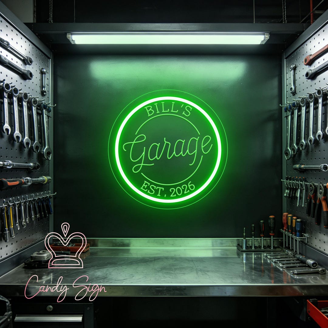 Custom Garage Name Neon Sign: USB Engraved LED Bar Decor, Personalized ...