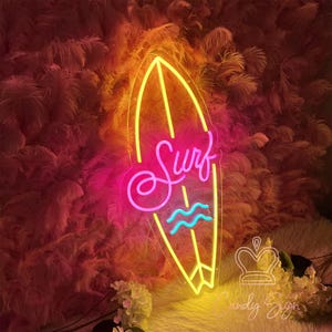 Surfboard Wave Neon Sign,custom Neon Sign,surf Club Decor,summer Beach ...