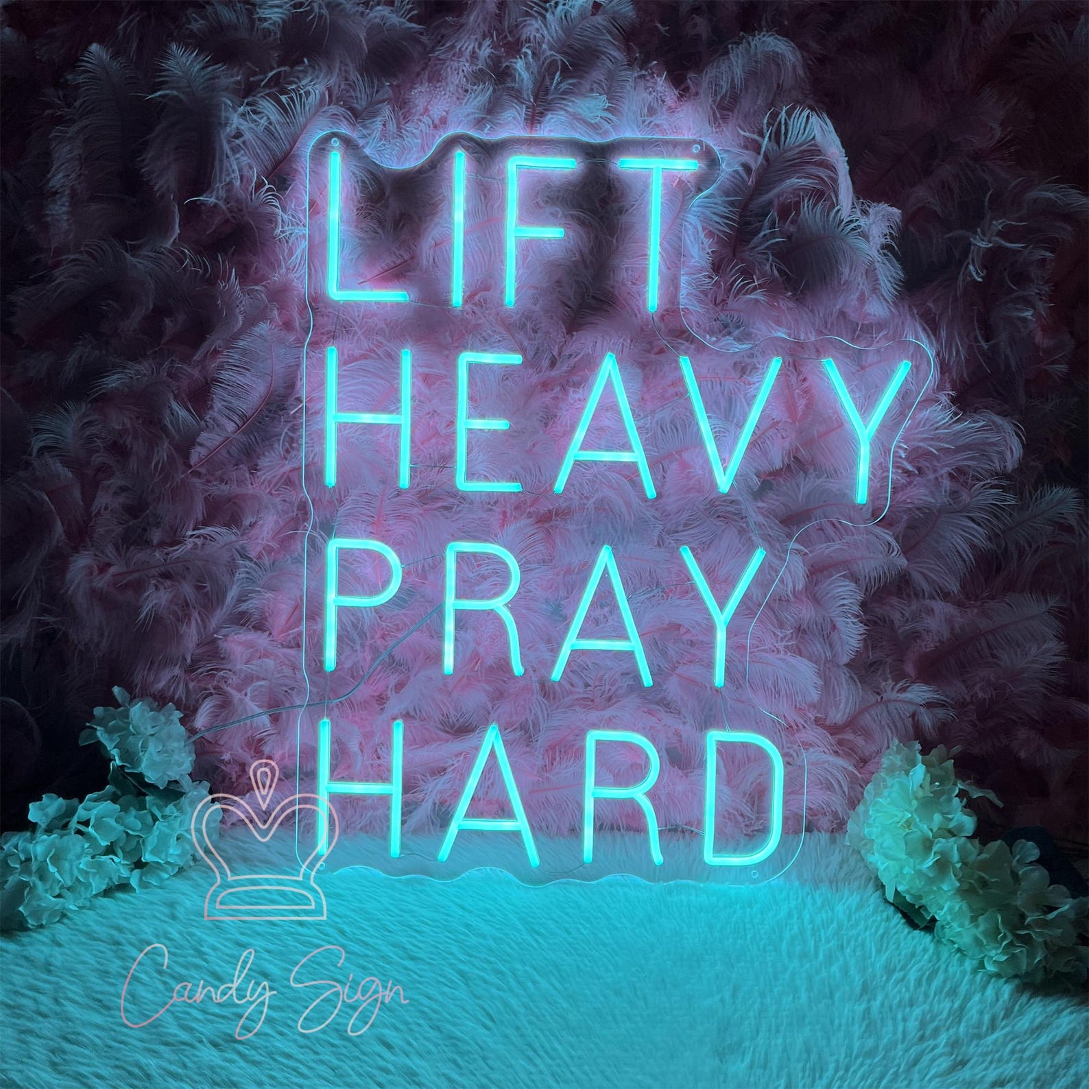 Lift Heavy Pray Hard Neon Sign,custom Home Gym Neon Light,workout Room ...