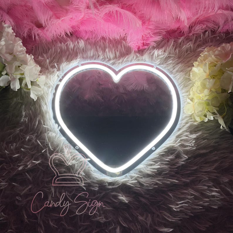 Custom Heart Mirror Neon Sign,y2k Mirror Neon Wall Art,beauty Salon ...