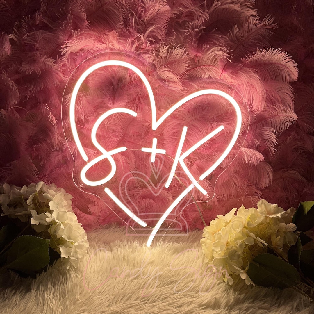 Custom Initials Heart LED Neon Sign,minimalist Wedding Initials Neon ...