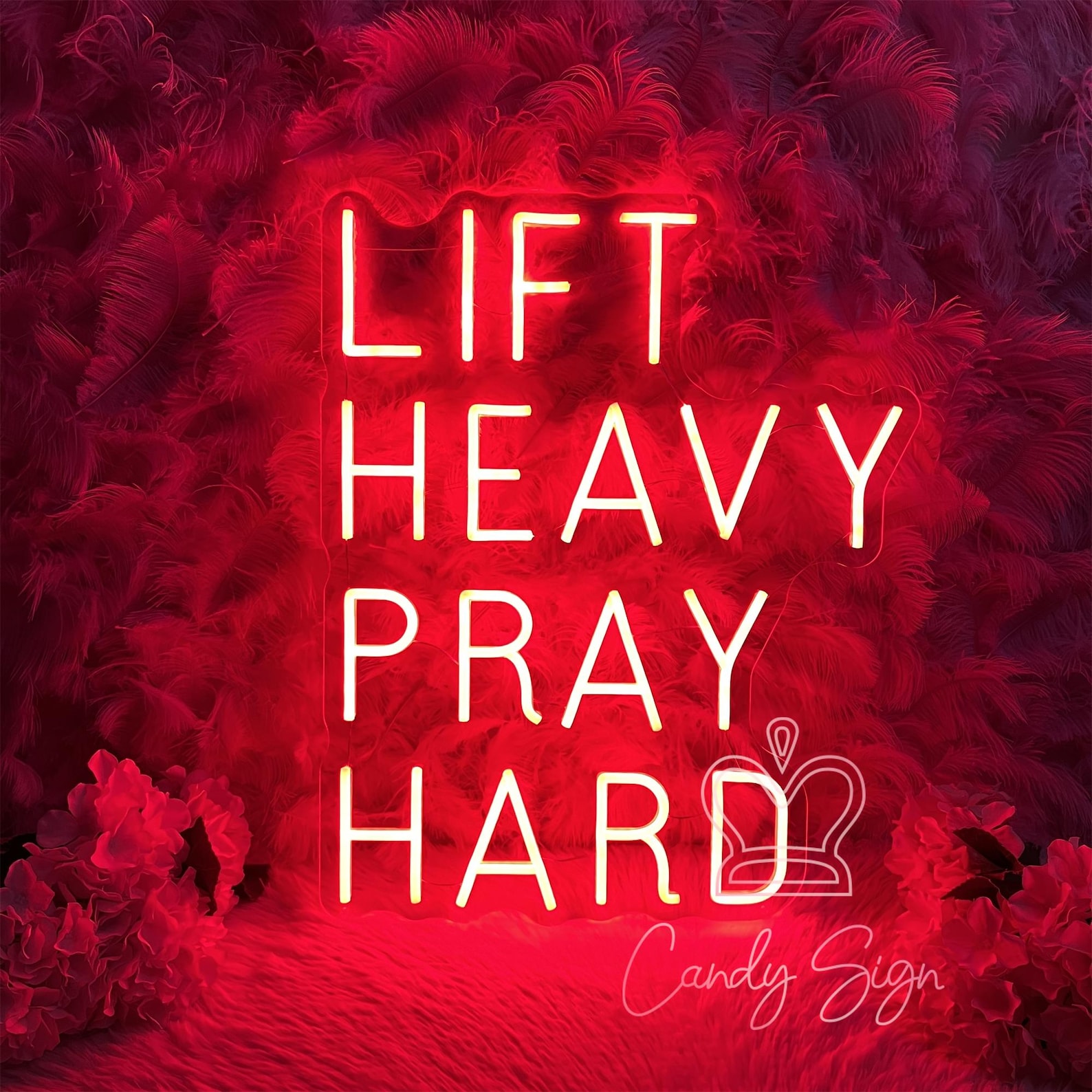 Lift Heavy Pray Hard Neon Sign,custom Home Gym Neon Light,workout Room ...