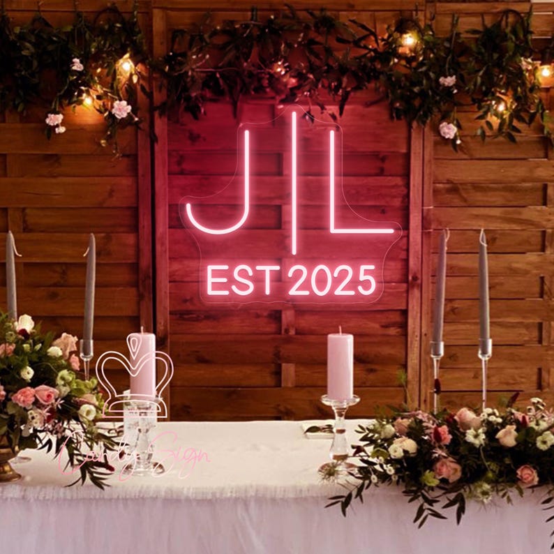 Custom Initials & EST Year LED Neon Sign, Wedding Reception Engagement ...