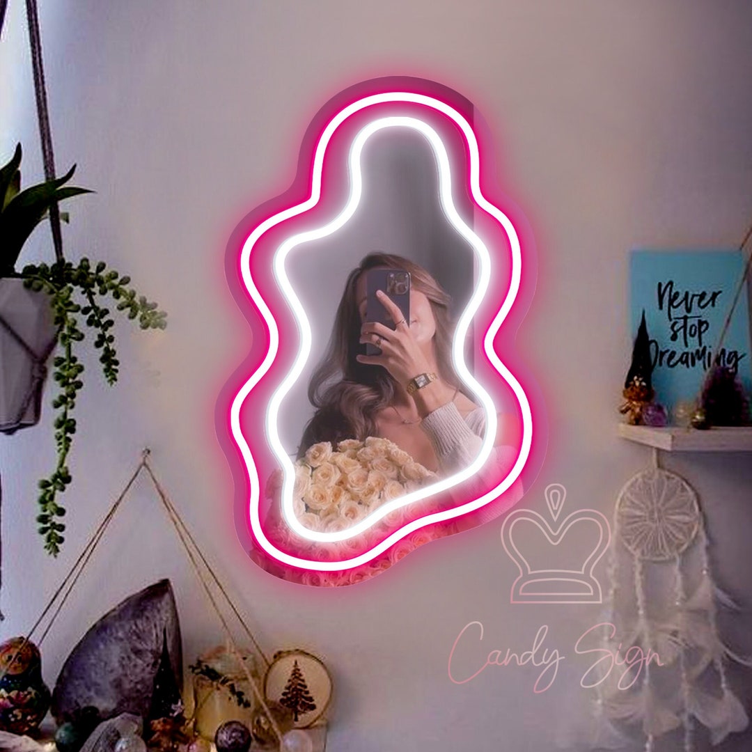 Custom Wave Mirror Neon Sign,y2k Mirror Neon Wall Art,girl's Room Neon ...