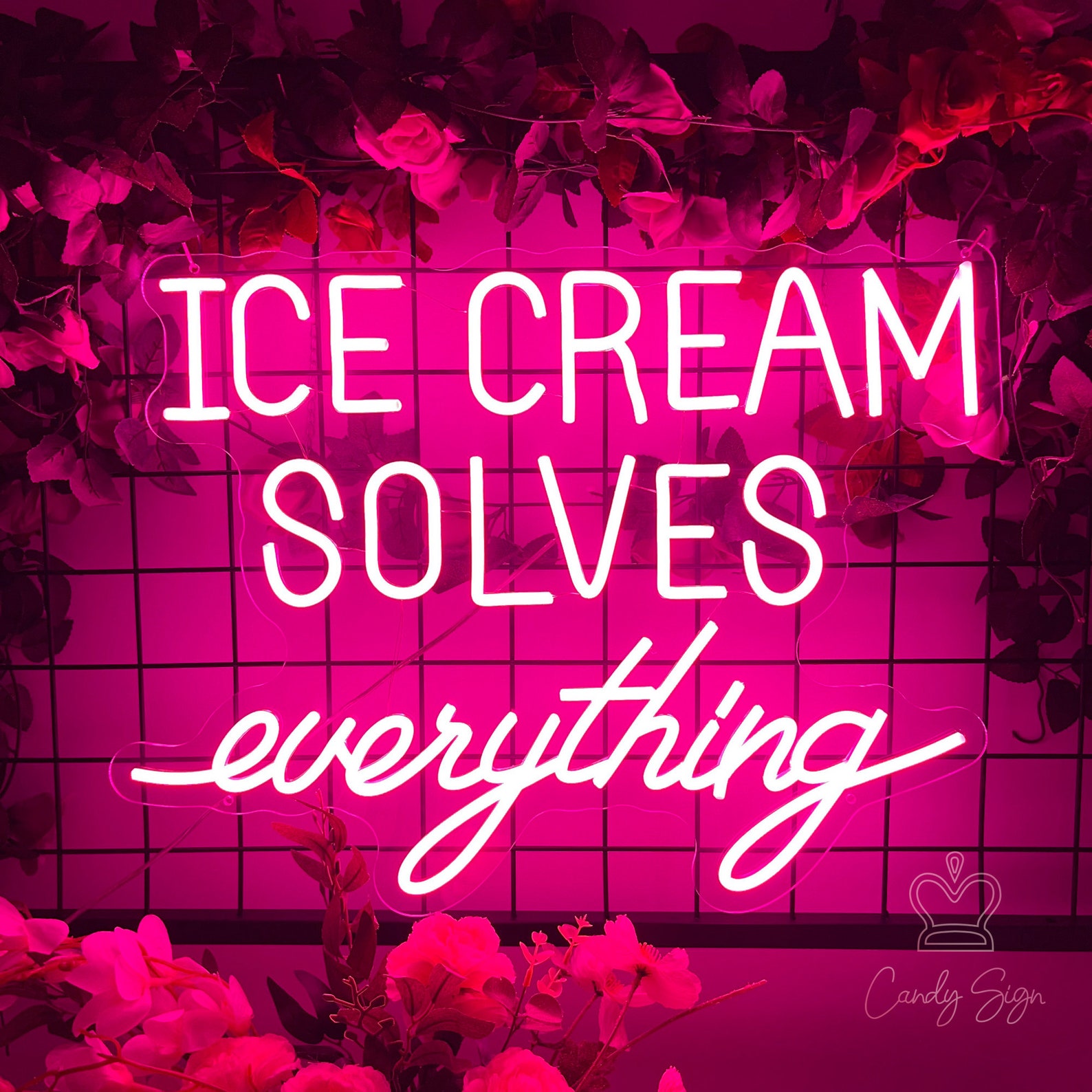 Ice Cream Solves Everythingneon Sign Custompink Led Signice - Etsy