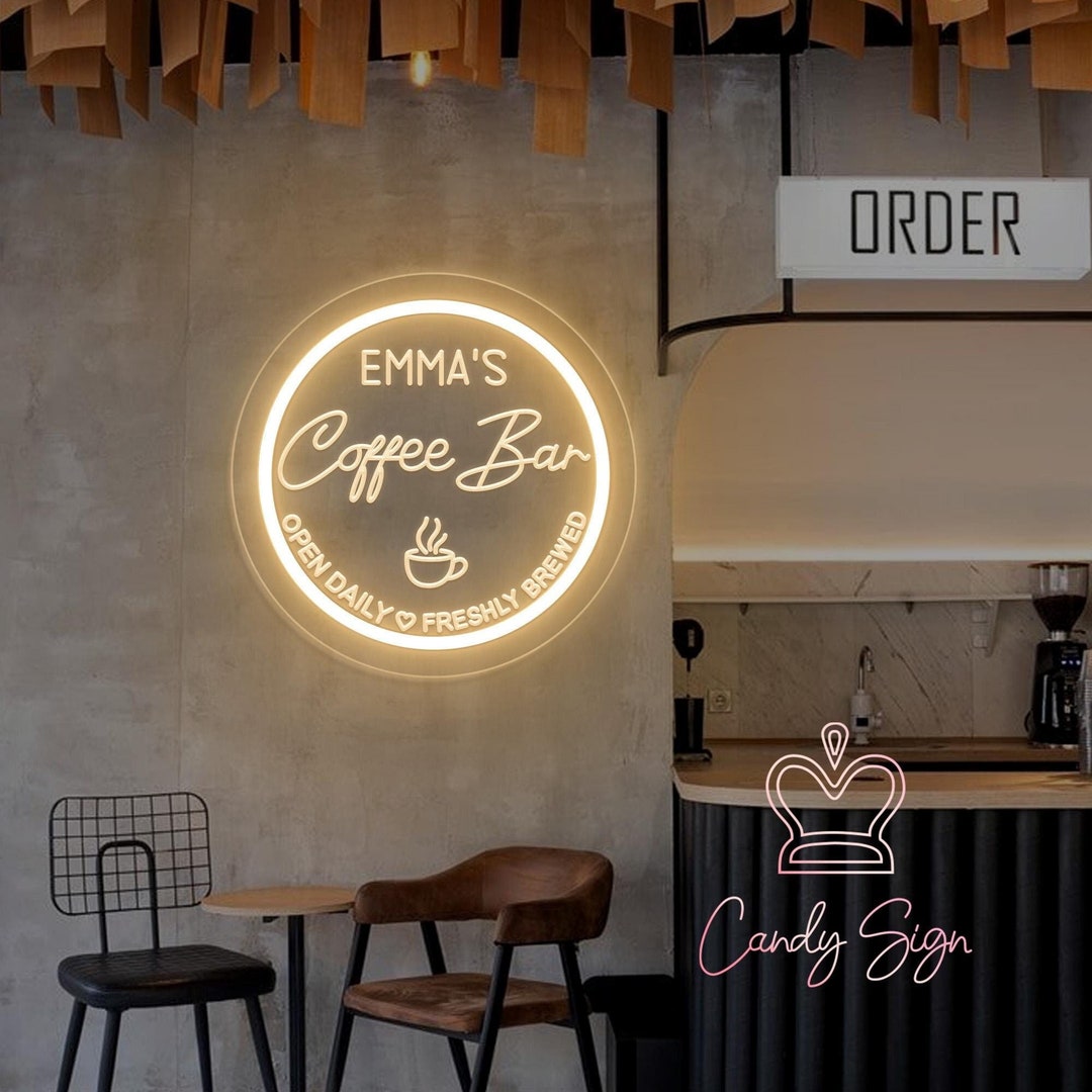 Custom Coffee Bar Name Neon Sign,3d Engrave USB Sign for Coffee Shop ...