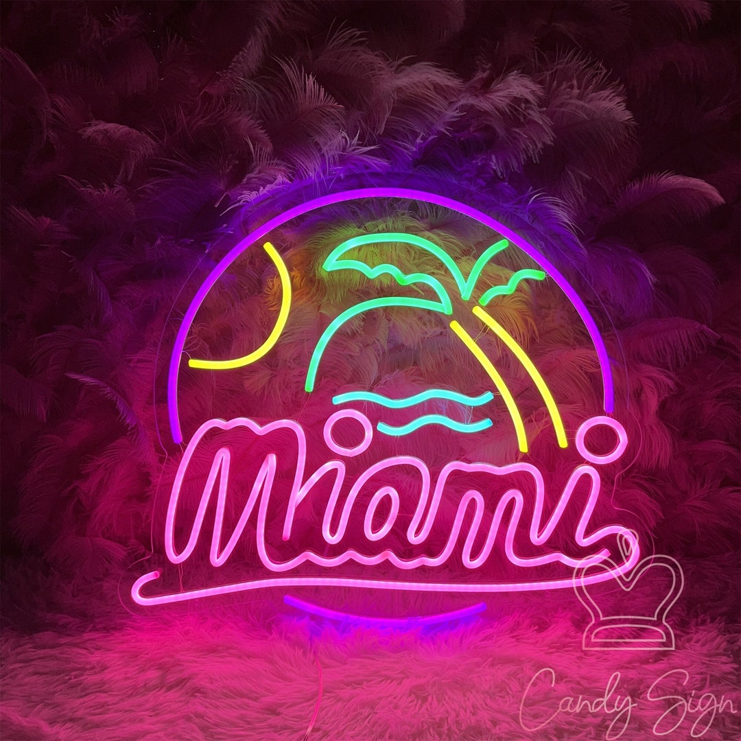 Letrero de neón de Miami, letrero de bar de verano, letrero de neón ...