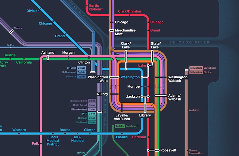 Chicago Train Map CTA 'L' and Commuter Rail - Etsy