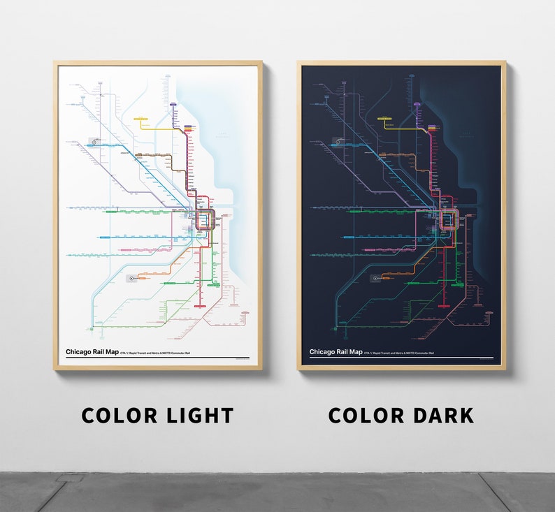 Chicago Train Map CTA 'L' and Commuter Rail - Etsy
