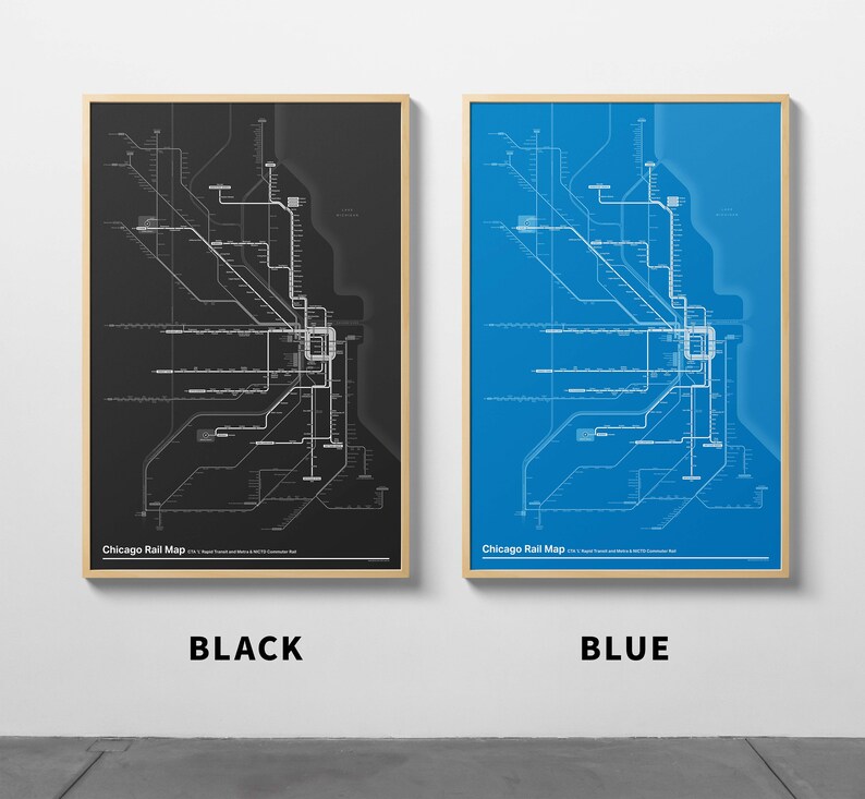 Chicago Train Map CTA 'L' and Commuter Rail - Etsy