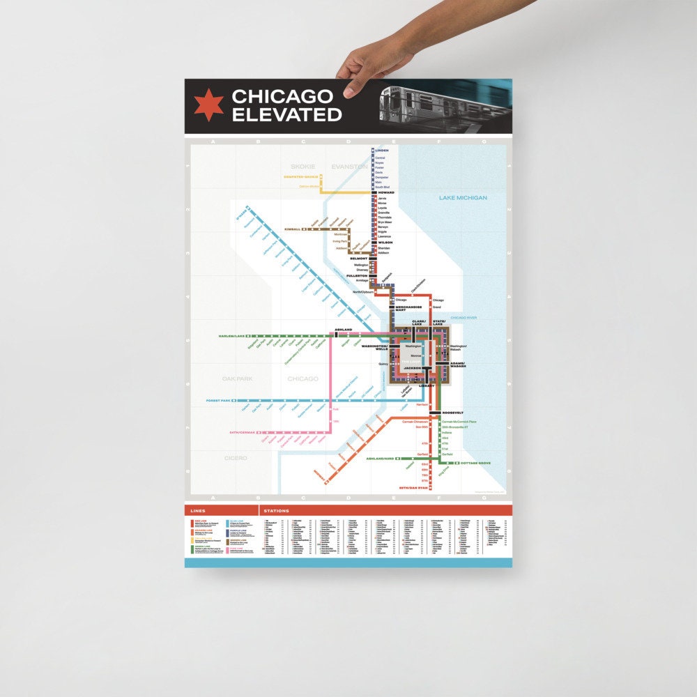 Chicago Retro "l" Transit Map - Etsy