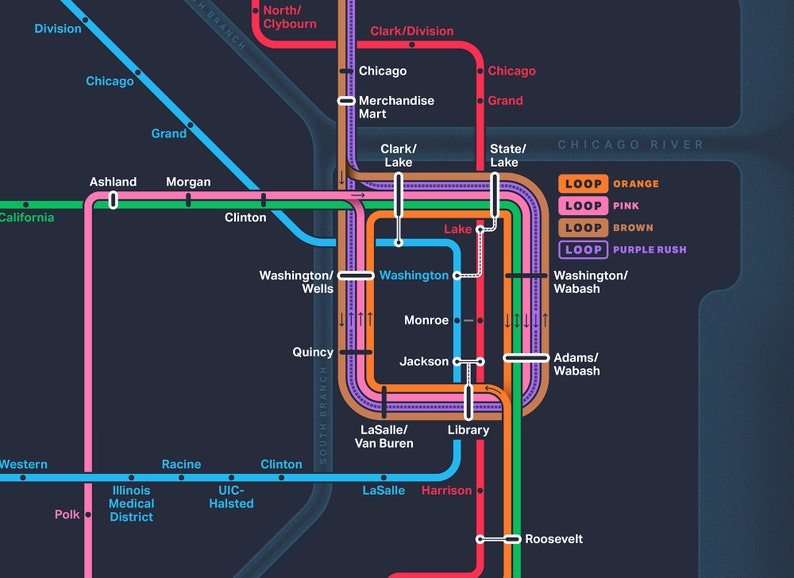 Framed Chicago 'L' Train Map - Etsy