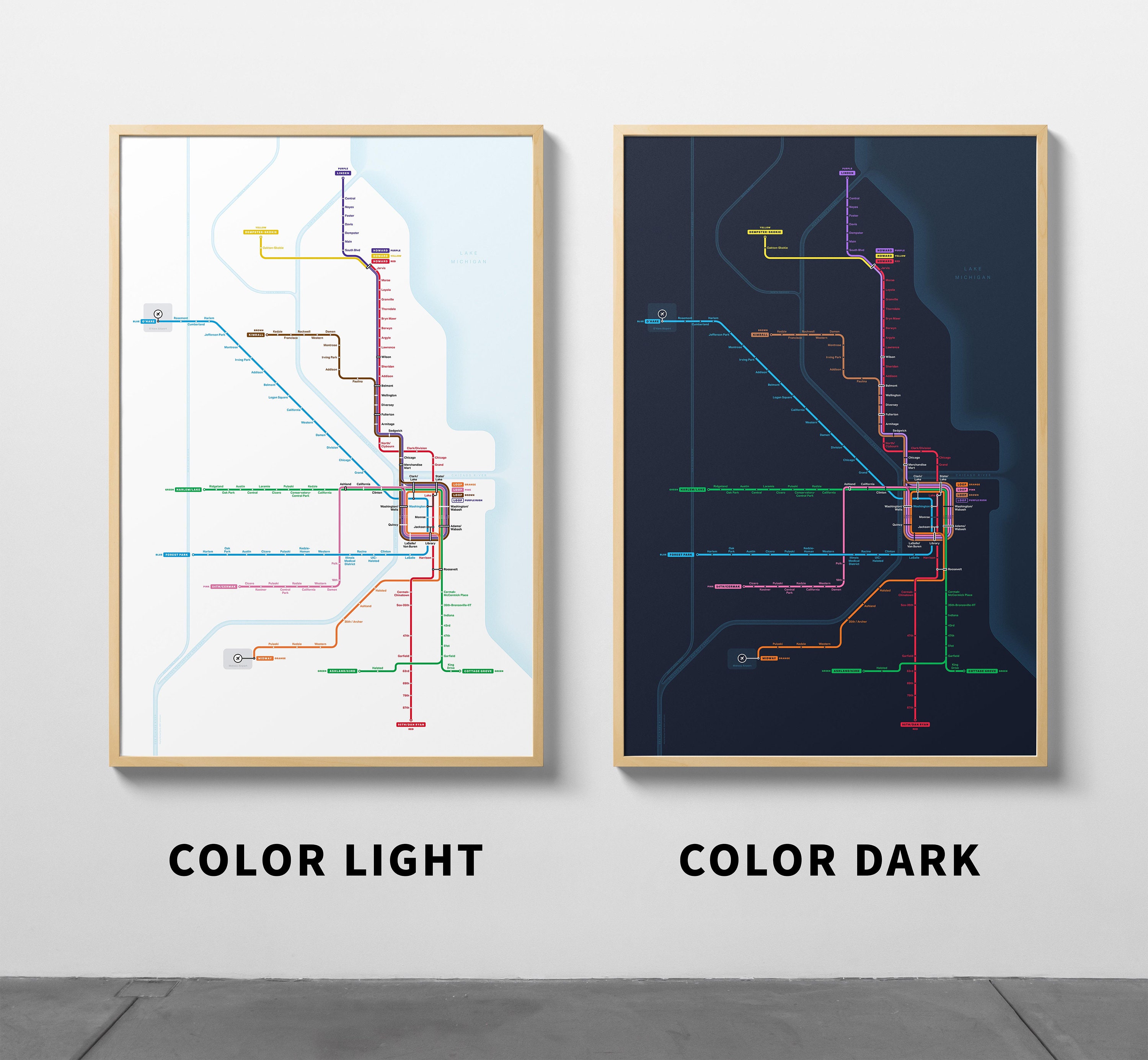 Framed Chicago 'L' Train Map - Etsy