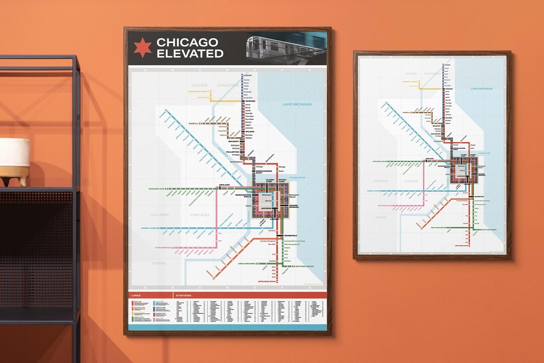 Chicago Retro "l" Transit Map - Etsy