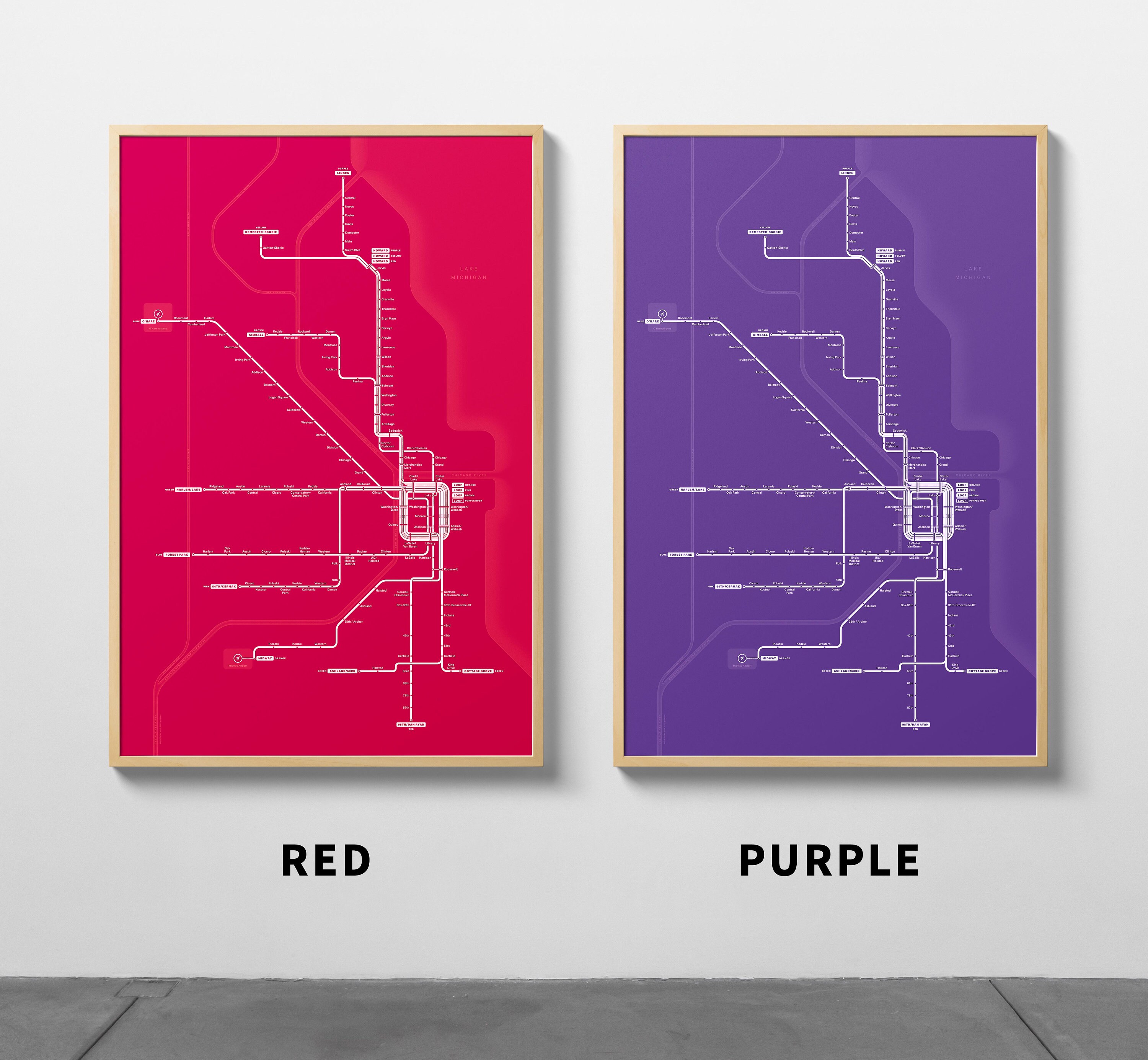 Framed Chicago 'L' Train Map - Etsy
