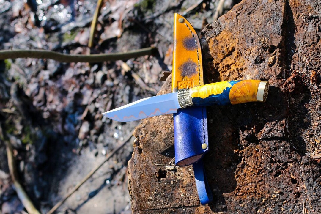 Handmade Knife With Ukrainian Symbols. Custom Fixed Blade Knife ...