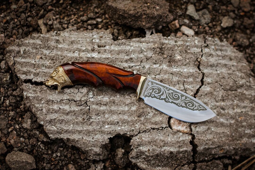 Handmade Knife «bear». Fixed Blade Knife, Custom, Engraved, Cutting ...
