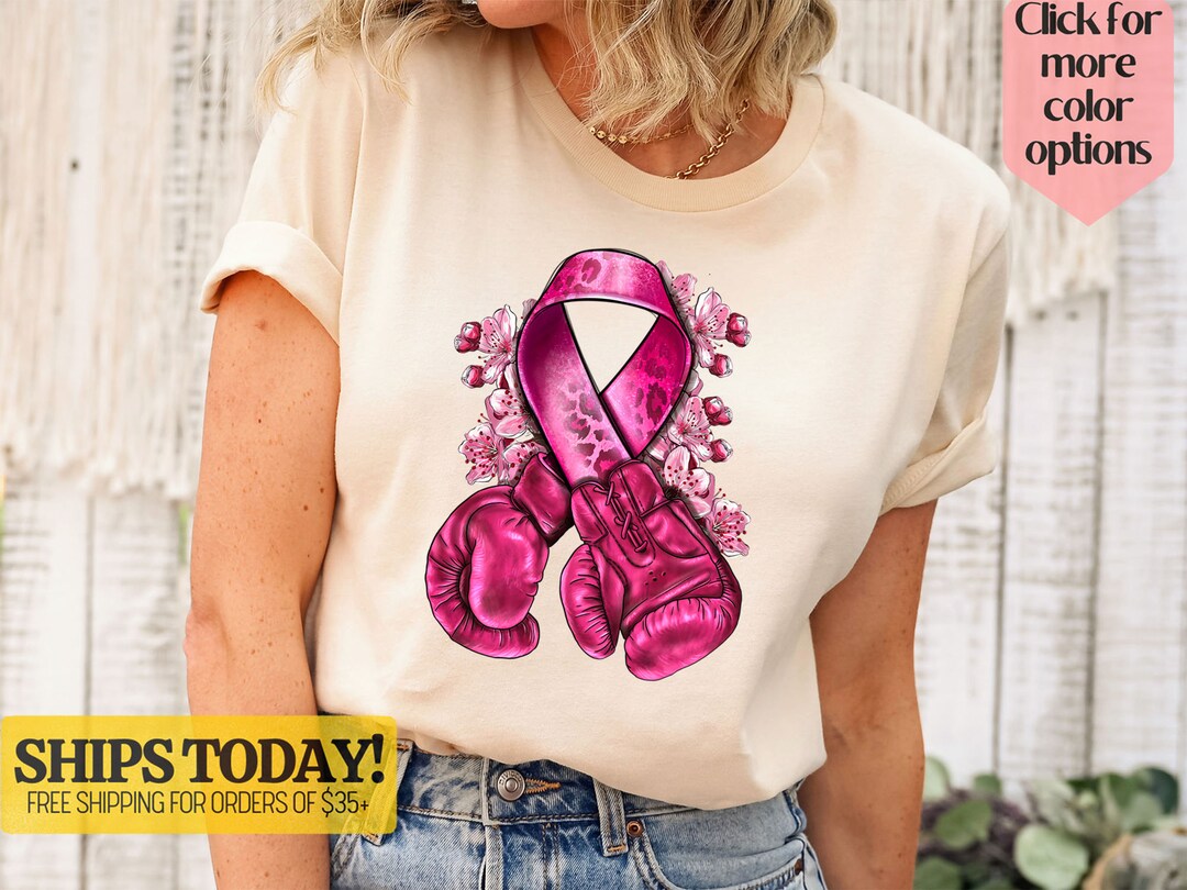 Boxing Gloves With Breast Cancer Ribbon Shirt, Breast Cancer Fighter ...