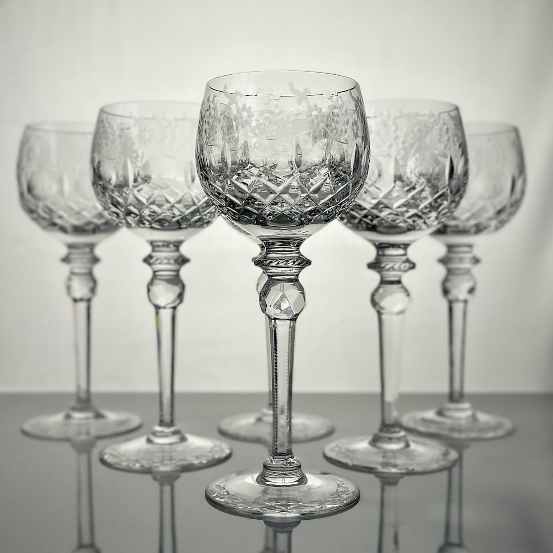 Rogaska Gallia Hock Wine Glasses Hand Blown Glassware Set of 6 Crystal ...