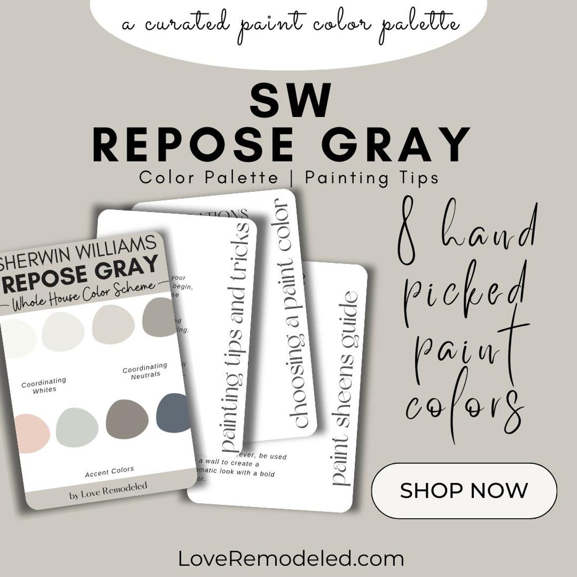 Sherwin Williams Repose Gray Color Palette: Whole House Scheme (digital ...