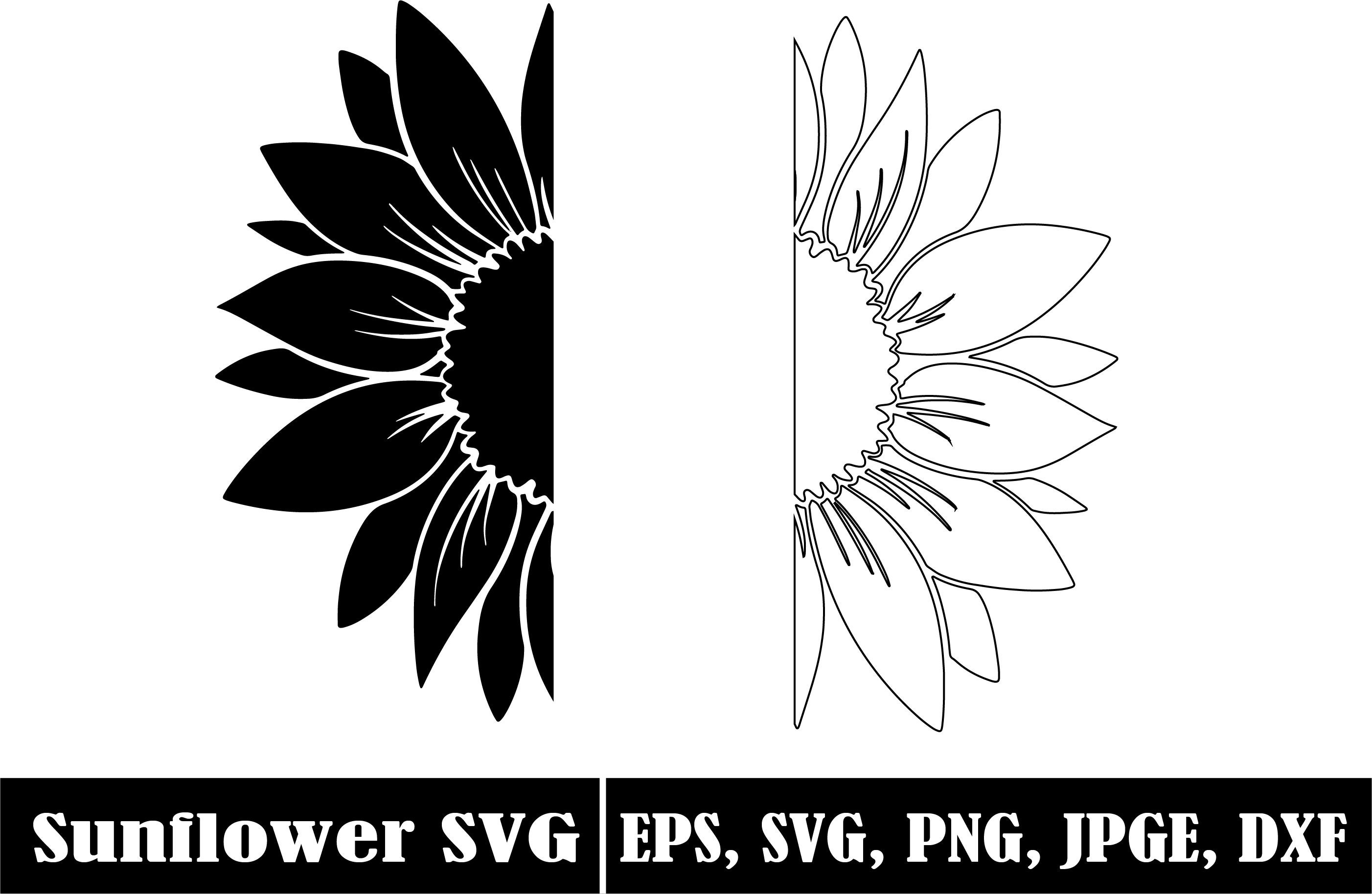 Sunflower Outline SVG PNG, Half Sunflower Svg,flower Svg, Sunflower Svg ...