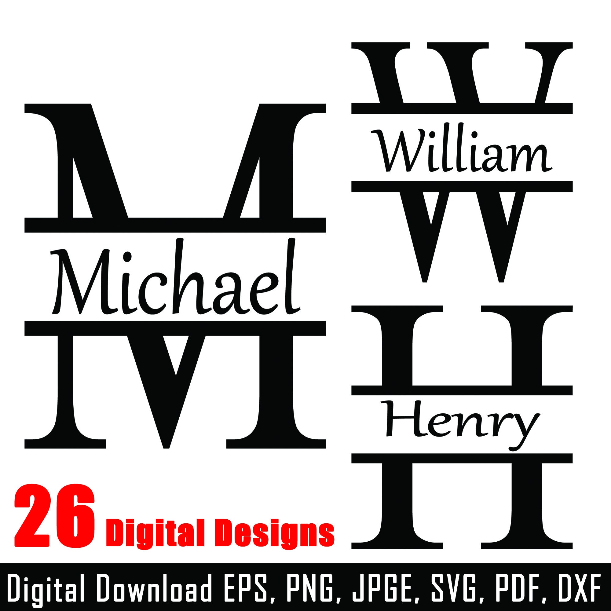 Split Monogram SVG Bundle, Spilt Letter Svg, Alphabet Clipart, Last ...