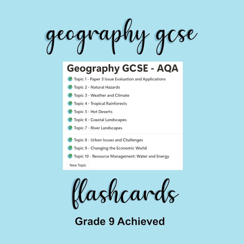GCSE Geography AQA Notion Flashcards Includes All Topics and Case ...