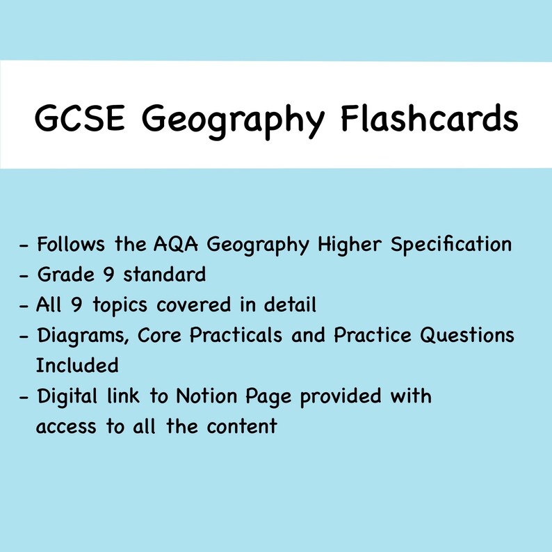 COMPLETE GCSE Geography AQA Notion Flashcards - Includes All Topics and ...